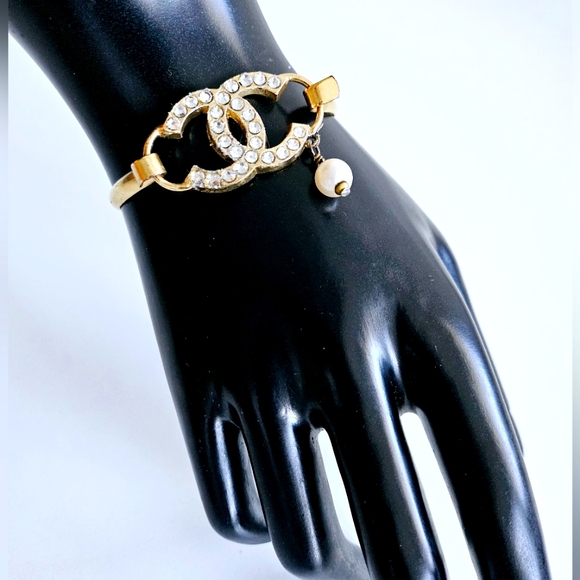 CHANEL | Jewelry | Chanel Vintage Cc Rhinestone Bangle | Poshmark